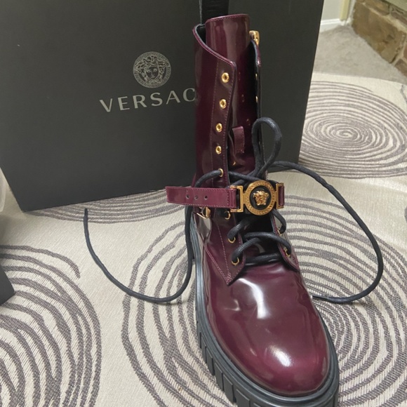 Versace | Shoes | New Versace Combat Boot Authentic Sz 4 Bordeaux ...